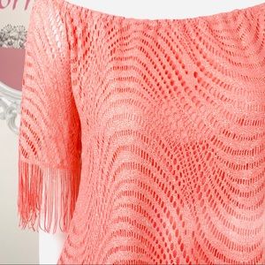 Boston Proper | Tops | Boston Proper Crochet Fringed Pink Off Shoulder ...